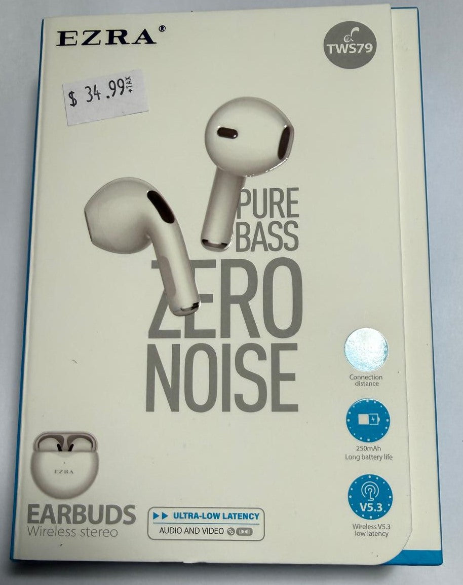 Ezra True Wireless 5.3 Bluetooth Stereo Earbuds Pure Bass Zero Noice T