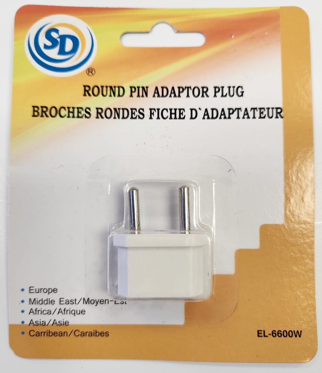 Round 2-Pin Adapter Wall Plug for use in Europe, Midde East, Africa, A