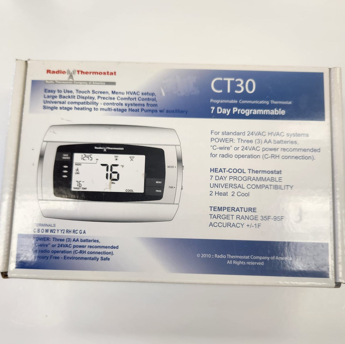 Radio Thermostat CT30 for standard 24VAC HVAC systems - Open Box