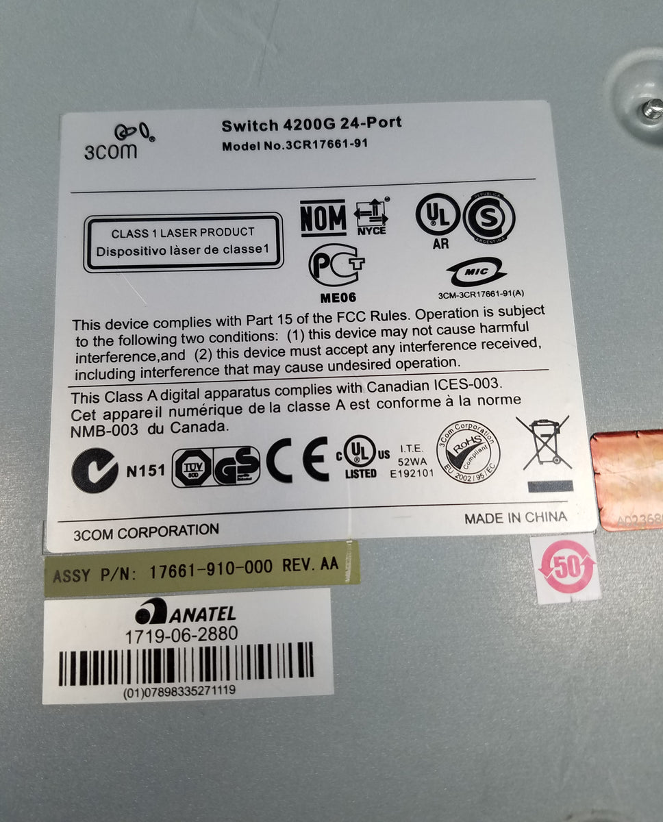 3COM 3CR17662-91-US 3CR17661-91 4200G 24-PORT GIGABIT SWITCH - USED