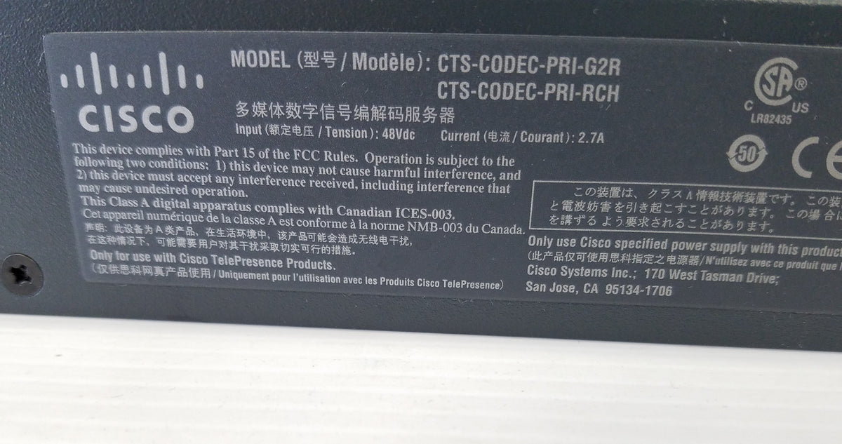 Cisco Systems - TelePresence Primary Codec Router - CTS-CODEC-PRI-G2R