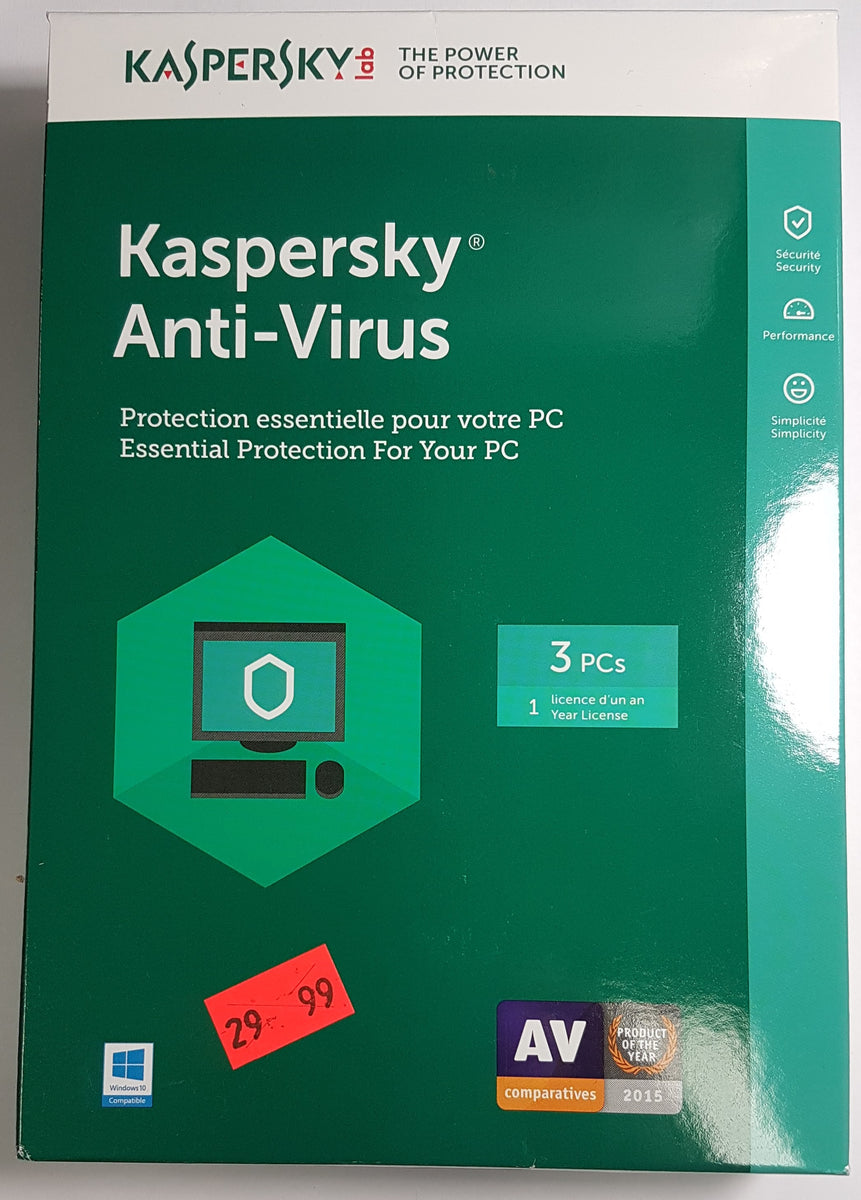 Kaspersky Antivirus for Microsoft Windows 7-10 - 3 PCs 1-Year License